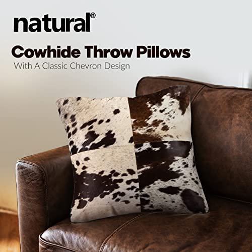 Set of 2, Natural Torino Cowhide Throw Pillows with Poly Insert | Kobe Accent Pillows Handcrafted from 100% Cow Hide, S&P Choco & White, 12 in x 20 in