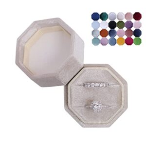 blutete velvet 2 slots jewelry ring box engagement wedding box keepsake box bridal photo ring double slots octagon (champagne)