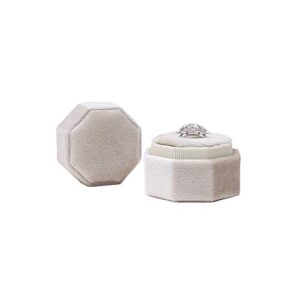 BLUTETE Velvet 2 Slots Jewelry Ring Box Engagement Wedding Box Keepsake Box Bridal Photo Ring Double Slots Octagon (Champagne)