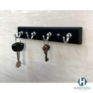 HOWTOOL Key Hook Rail Wall Mounted & Self Adhesive 4 Hooks Black & Satin Nickel