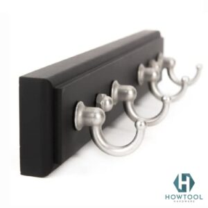 HOWTOOL Key Hook Rail Wall Mounted & Self Adhesive 4 Hooks Black & Satin Nickel