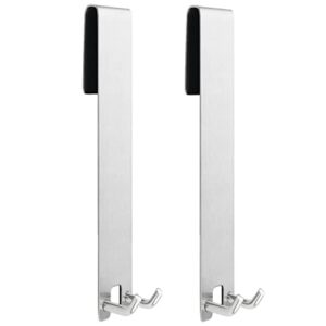 boshan 2pcs stainless steel long hook,hook behind the door,simple no-perforation double hook,towel coat bathrobe hook rack,suitable for bathroom,kitchen,partition door (2, silver)