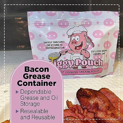 Piggy Pouch Bacon Grease Container Trapper Storage Bags Oil Keeper, Reusable, Airtight Design, Odor Free, 12 Ounce, Pack of 12