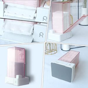 Cotton Pad Dispenser Dresser Organizer, Makeup Remover Cotton Organizer, Can Automatically Press Out A Square Makeup Pad Holder, Delivery Non-Porous Wall-Mounted Adhesive Clips (Pink)