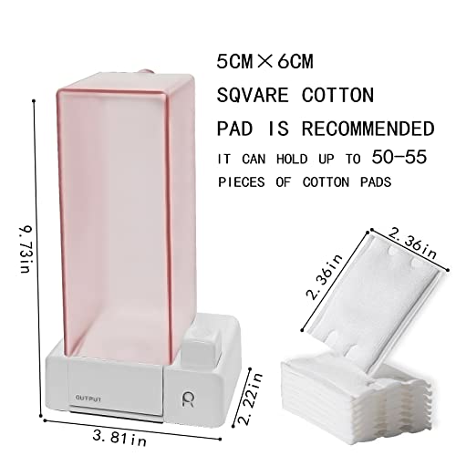 Cotton Pad Dispenser Dresser Organizer, Makeup Remover Cotton Organizer, Can Automatically Press Out A Square Makeup Pad Holder, Delivery Non-Porous Wall-Mounted Adhesive Clips (Pink)