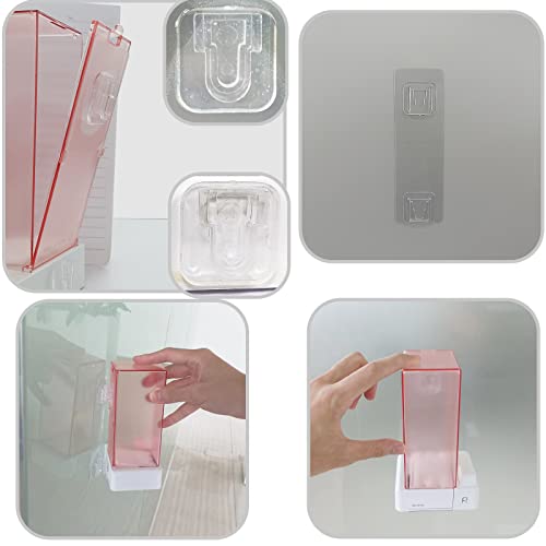 Cotton Pad Dispenser Dresser Organizer, Makeup Remover Cotton Organizer, Can Automatically Press Out A Square Makeup Pad Holder, Delivery Non-Porous Wall-Mounted Adhesive Clips (Pink)