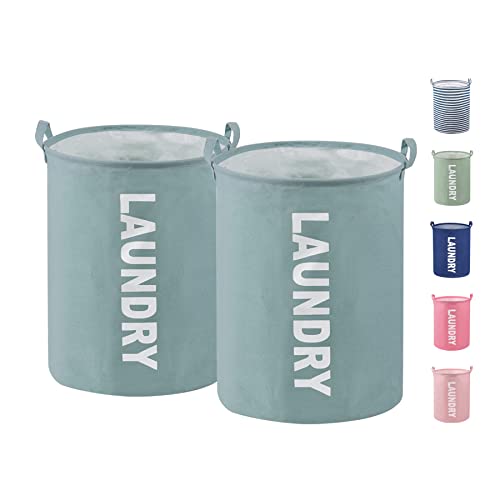 Consmos 2-Pack Collapsible Laundry Basket, Large Laundry Hamper with Handle, Freestanding Laundry Baskets Dirty Clothes Basket for Bedroom, Bathroom& College Dorm, Haze Blue