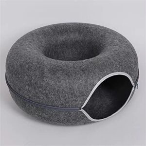 cat felt tunnel toy, cat donut tunnel. interactive play toys for cats. cat tunnels for indoor cats, great toy for cats small animals grey,dark grey,large