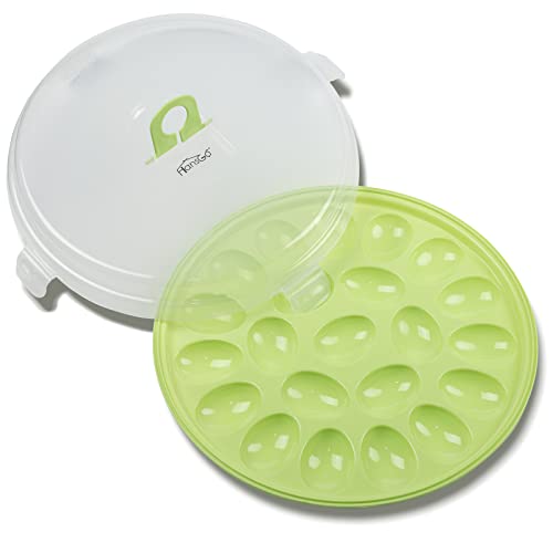 HANSGO Deviled Egg Tray Platter, Round Egg Tray Devil Egg Carrier with Lid for Party Favor Thanksgiving Table, 22 Egg Slots