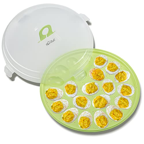 HANSGO Deviled Egg Tray Platter, Round Egg Tray Devil Egg Carrier with Lid for Party Favor Thanksgiving Table, 22 Egg Slots