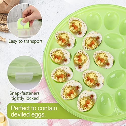 HANSGO Deviled Egg Tray Platter, Round Egg Tray Devil Egg Carrier with Lid for Party Favor Thanksgiving Table, 22 Egg Slots