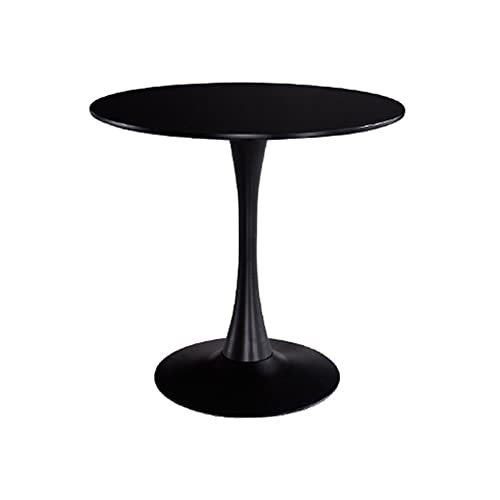 LITFAD Modern Artificial Wooden Dining Table Round Coffee Table Simple Kitchen Table with Metal Pedestal Base - Black 23.6" L x 23.6" W x 29.5" H