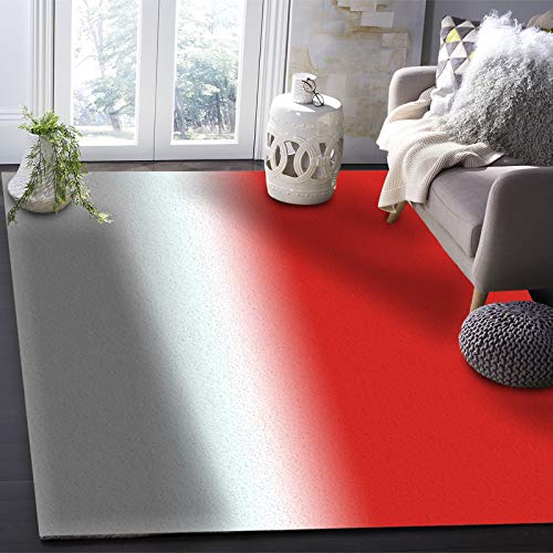 Contemporary Indoor Area Rugs Non-Slip Floor Mat, Gradient Red White and Gray Area Rug Rubber Backed Carpet Fade-Proof Washable Comfort Rug for Living Room Bedroom Decor, 2' x 3'