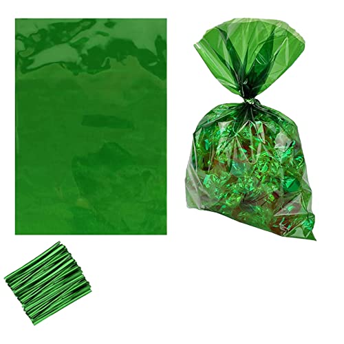 Green Clear Cello Bags Candy Plastic Favor Cellophane Treat Bags,Pack of 50