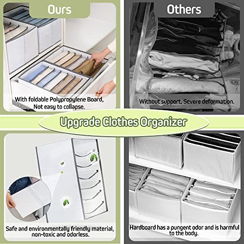 TouYinger Clothes Drawer Organizer, Closet Storage Organizers, Wardrobe Clothes Organizer, Build-in PP Board 7 Grids Clothes Storage Organizers for Jeans, Pants, Dresses, T-shirts, Sweater(2 Packs)