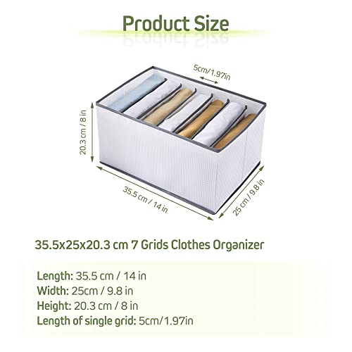 TouYinger Clothes Drawer Organizer, Closet Storage Organizers, Wardrobe Clothes Organizer, Build-in PP Board 7 Grids Clothes Storage Organizers for Jeans, Pants, Dresses, T-shirts, Sweater(2 Packs)