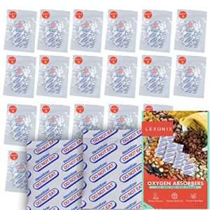 lexonix 300cc (100 pack) food grade oxygen absorbers for food storage, (5 pcs pack of 20 sets) for vacuum seal or mylar bag food storage keep food fresh anti oxygen absorbing packets (300cc)