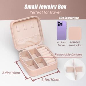 BeBeGee Exquisite Travel Jewelry Case, Portable Mini Jewelry Travel Organizer, Small Jewelry Boxes for Women, Bridesmaid Gifts and Travel Essentials Accessories to Store Rings, Necklaces, Earrings(1 PC Pink)