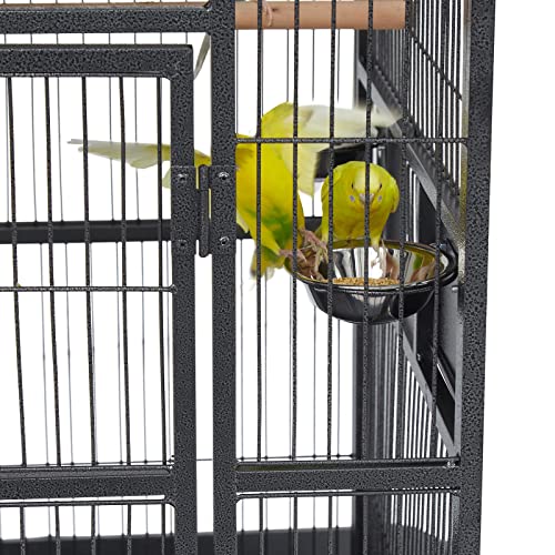 Kinpaw 68" Bird Cage Large - Wrought Iron Open Play Top Perch with Rolling Stand Castor Wheels Feeding Bowl for Parrot Cockatiel Finch Pet Supplies Black…