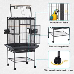 Kinpaw 68" Bird Cage Large - Wrought Iron Open Play Top Perch with Rolling Stand Castor Wheels Feeding Bowl for Parrot Cockatiel Finch Pet Supplies Black…