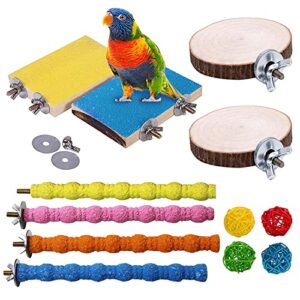 newcomdigi colorful bird perch stand, birdcage toys, natural wood platform and paw grinding sticks for parrot, budgies, parakeet, cockatiels, hamster, conure, lovebirds, gerbil, rat, mouse(12 pcs set)