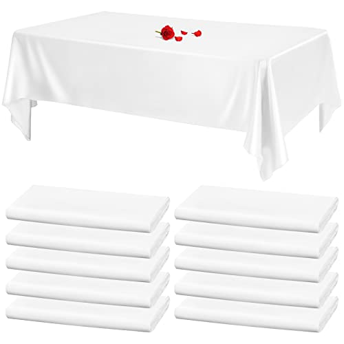 MTREO 10 Packs White Table Cloth Rectangle Rectangle Tablecloth Satin Tablecloths White Tablecloths for Rectangle Tables 57x108 Inch Bright Silk Table Cloth Rectangle Table for Wedding