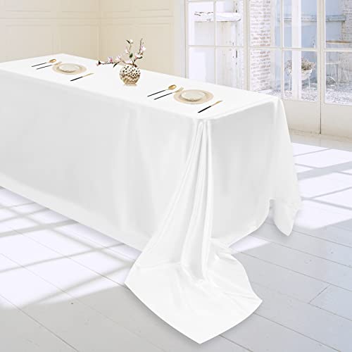 MTREO 10 Packs White Table Cloth Rectangle Rectangle Tablecloth Satin Tablecloths White Tablecloths for Rectangle Tables 57x108 Inch Bright Silk Table Cloth Rectangle Table for Wedding