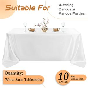 MTREO 10 Packs White Table Cloth Rectangle Rectangle Tablecloth Satin Tablecloths White Tablecloths for Rectangle Tables 57x108 Inch Bright Silk Table Cloth Rectangle Table for Wedding