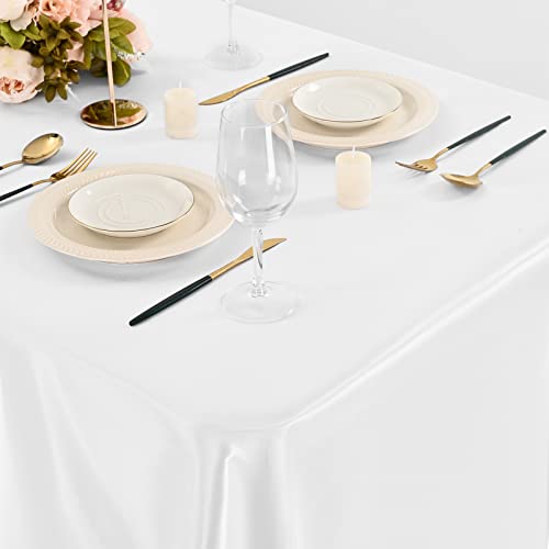 MTREO 10 Packs White Table Cloth Rectangle Rectangle Tablecloth Satin Tablecloths White Tablecloths for Rectangle Tables 57x108 Inch Bright Silk Table Cloth Rectangle Table for Wedding