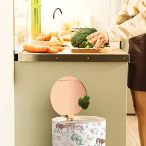 Round Trash Can with Press Lid Watercolor Seamless with Cute Farm Animals with Goat Horse Goose and Small Garbage Can Trash Bin Dog-Proof Trash Can Wooden Legs Waste Bin Wastebasket 7L/1.8 Gallon