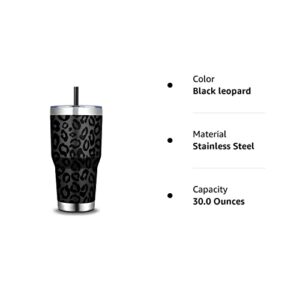 ALOUFEA 30oz Stainless Steel Tumbler, Insulated Coffee Tumbler Cup with Lid and Straw, Double Walled Travel Coffee Mug for Hot & Cold Drinks (Black Leopard, 1 Pack)