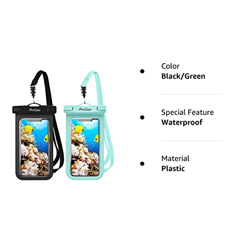 ProCase Universal Waterproof Case Phone Pouch Holder, 7 Inch Underwater Cellphone Dry Bag for iPhone 13 Pro Max Mini 12 11 Pro Max Xs XR X 8 7, Galaxy S21 S20 Pixel for Beach Swimming -Black/Green