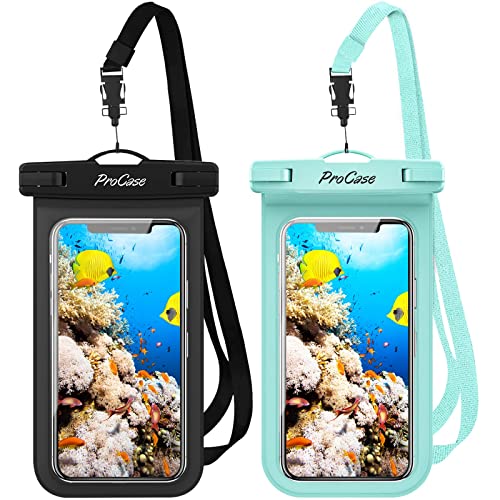 ProCase Universal Waterproof Case Phone Pouch Holder, 7 Inch Underwater Cellphone Dry Bag for iPhone 13 Pro Max Mini 12 11 Pro Max Xs XR X 8 7, Galaxy S21 S20 Pixel for Beach Swimming -Black/Green