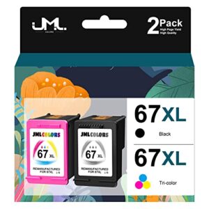 jmlcolors remanufactured67 ink 67xl ink cartridges for ink cartridges 67 used in deskjet 2700 2755 2722 2732 2752 plus 4155 4152 envy 6455e 6000 6055 6055e 6052 6058 6075 pro 6455 6452 6458 printer