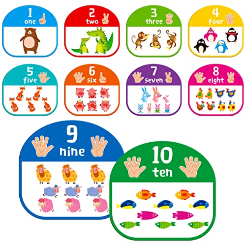 10 PCS Number Posters, Numbers Learning Bulletin Board Set School Decoration Supplies Educational Teaching Tool for Toddler Kid Family Classroom, 12” x 11”