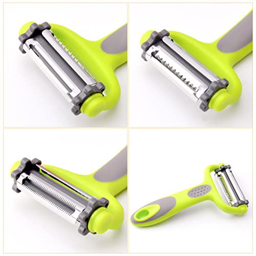 DEFUTAY Vegetable Peelers for Kitchen, 3 in 1 Potato Peelers Stainless Steel Professional Peeler for Potato, Apples, Carrots, Cucumber and Various Vegetables and Fruits (Green-2PC)