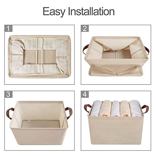 TOPIA HOME Storage Baskets for Shelves with Metal Frame, EXTRA LARGE, 2-Pack Closet Organizers and Storage Bins for Organization, Collapsible Rectangle Fabric Organizing Boxes, Beige, TP05Y