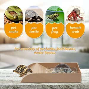 KHEARPSL Reptile Feeding Bowl with Ramp and Basking Platform Large Tortoise Ramp Bowl Turtle Bath Reptile Water Bowl Dish Corner Bowl (Brown)