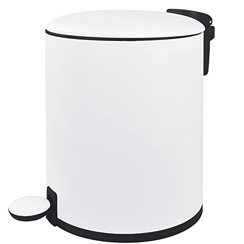 SIDIANBAN Round Trash Can with Lid, 1.3 Gallon Step Trash Bin, Small Garbage Container Bin with Removable Inner Wastebasket for Bathroom Bedroom, Powder Room, Office, Anti-Fingerprint Finish(White)