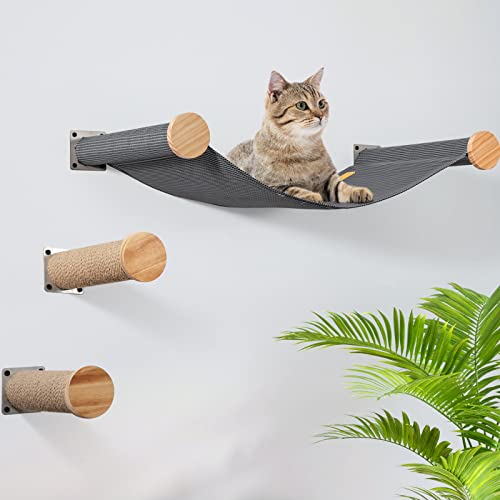 LSAIFATER Cat Hammock Wall Mounted Large Cat Perch with 2 Cat Wall Steps - Cat Wall Shelves for Indoor Cats or Kitty - Premium and Modern Cat Furniture for Sleeping, Playing, Climbing (Grey)