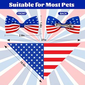 Whaline 4Pcs 4th of July Dog Bandanas & Matching Scrunchie Set American Flag Patriotic Dog Scarf Bow Clip Hair Band Headband for Pet Dog Owner Independence Day Memorial Day Dressing Accessories