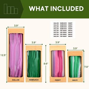 Dr.Bambu Ziplock Storage Bag Organizer, 4 Pack Bamboo Baggie Organizer for Kitchen Drawer, Reuseable Wooden Food Bags Box for Pantry Container, Compatible with Gallon, Quart, Sandwich, and Snack