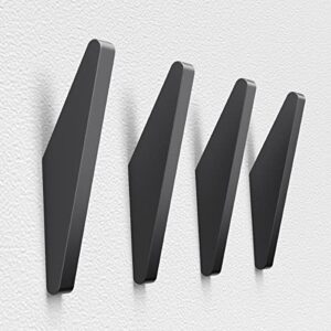 cocoya 4pack metal wall hooks, minimalist coat hooks matte black simple modern easy install wall mount heavy duty aluminum mid century entryway bathroom, for hanging hat purses backpack towel