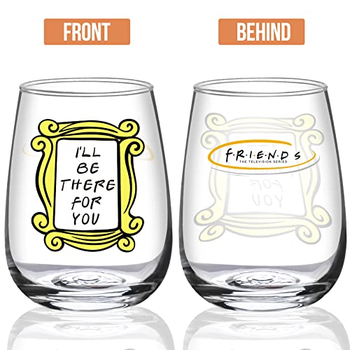 PSZEZNZ Friends tv Show Merchandise-Friends TV Show Wine Gifts for Women-Set of 4 Funny Wine Glasses 17oz-Stemless Glasses Housewarming Gift