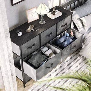 YITAHOME 7-Drawer Fabric Dresser, Furniture Storage Tower Cabinet, Organizer for Bedroom, Living Room, Hallway, Closet & Nursery, Sturdy Steel Frame, Wooden Top, Easy-to-Pull Fabric Bins(Black Grey)