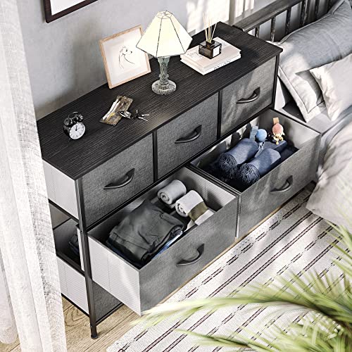 YITAHOME 7-Drawer Fabric Dresser, Furniture Storage Tower Cabinet, Organizer for Bedroom, Living Room, Hallway, Closet & Nursery, Sturdy Steel Frame, Wooden Top, Easy-to-Pull Fabric Bins(Black Grey)