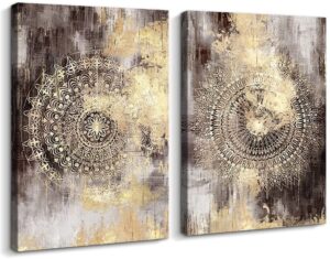 creoate abstract wall art, 2 pieces hand painted mandala flowers painting canvas print wall art framed artwork set for living room wall decor, 16x24 inchx 2pcs