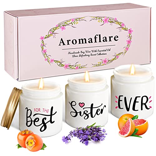 Aromaflare Sisters Gifts from Sister Lavender Scented Candle Gifts for Women Unique Friendship Present Christmas Mother's Day Birthday Gift for Soul Bestie Best Friend BFF Girlfriend