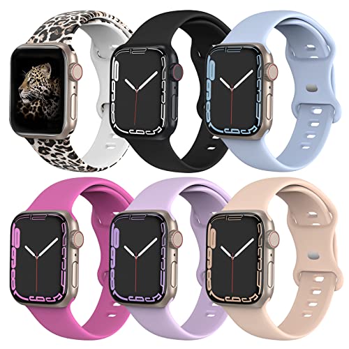 BMBMPT Compatible with Apple Watch Band 40mm 38mm 41mm Soft Silicone Sport Strap Replacement Wristbands for iphone iWatch Series 7 6 5 4 3 2 1 SE for Women Men 6 Pack leopard cheetah