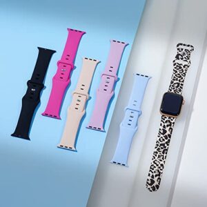 BMBMPT Compatible with Apple Watch Band 40mm 38mm 41mm Soft Silicone Sport Strap Replacement Wristbands for iphone iWatch Series 7 6 5 4 3 2 1 SE for Women Men 6 Pack leopard cheetah